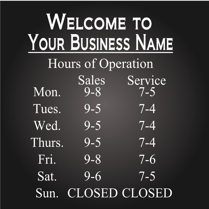 Business Hours Decal Sales/Service – Anderson Sign